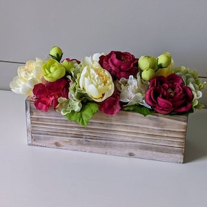 Distressed Wood Flower Box W/ Bright Spring Flowers Floral Centerpiece ...