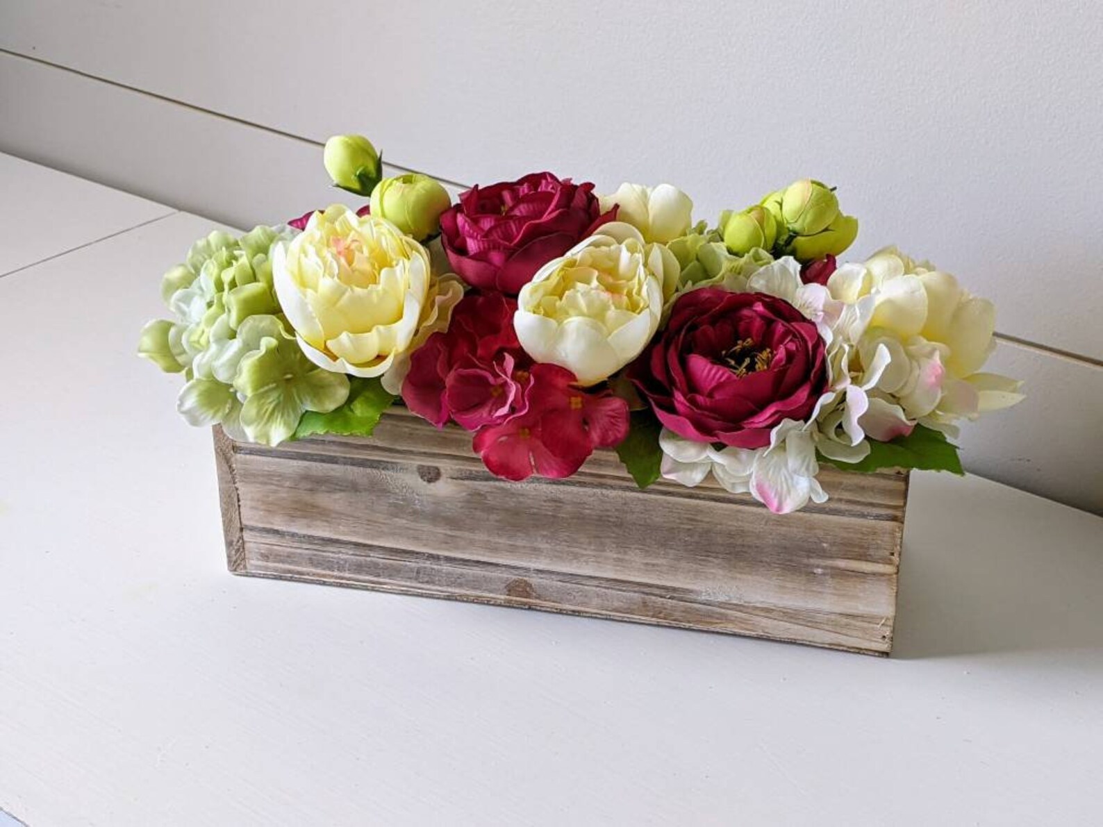Distressed Wood Flower Box W/ Bright Spring Flowers Floral - Etsy