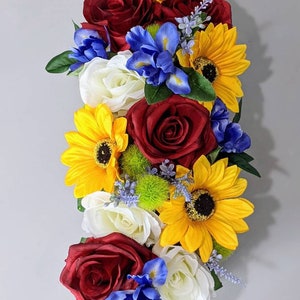 Distressed Wood Box Spring Floral Arrangement With Sunflowers and Roses ...