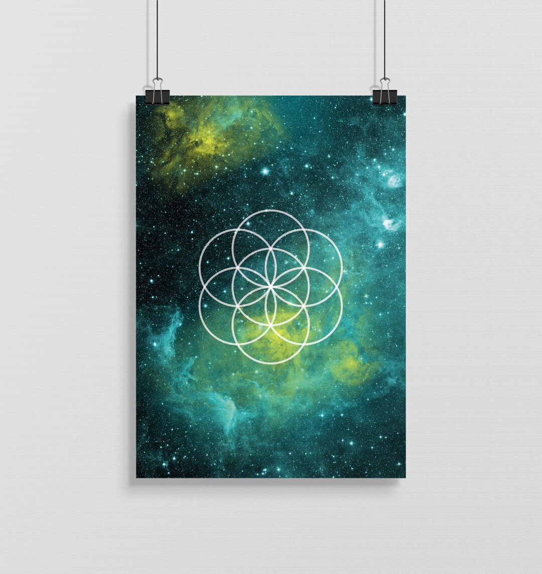 Seed of Life Poster Sacred Geometry Green Watercolor Galaxy - Etsy