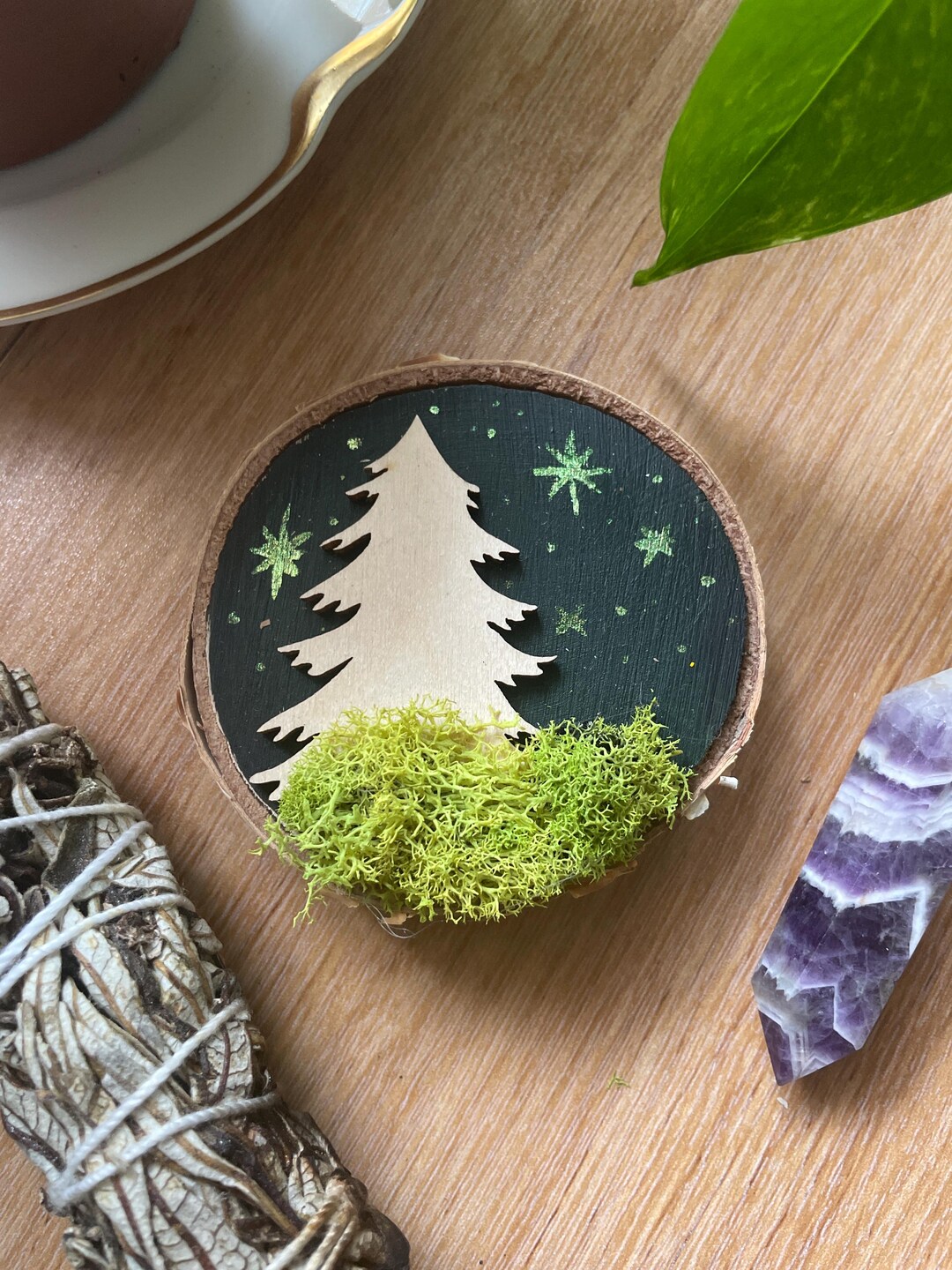 Tree Magnet With Iridescent Stars and Real Moss - Etsy