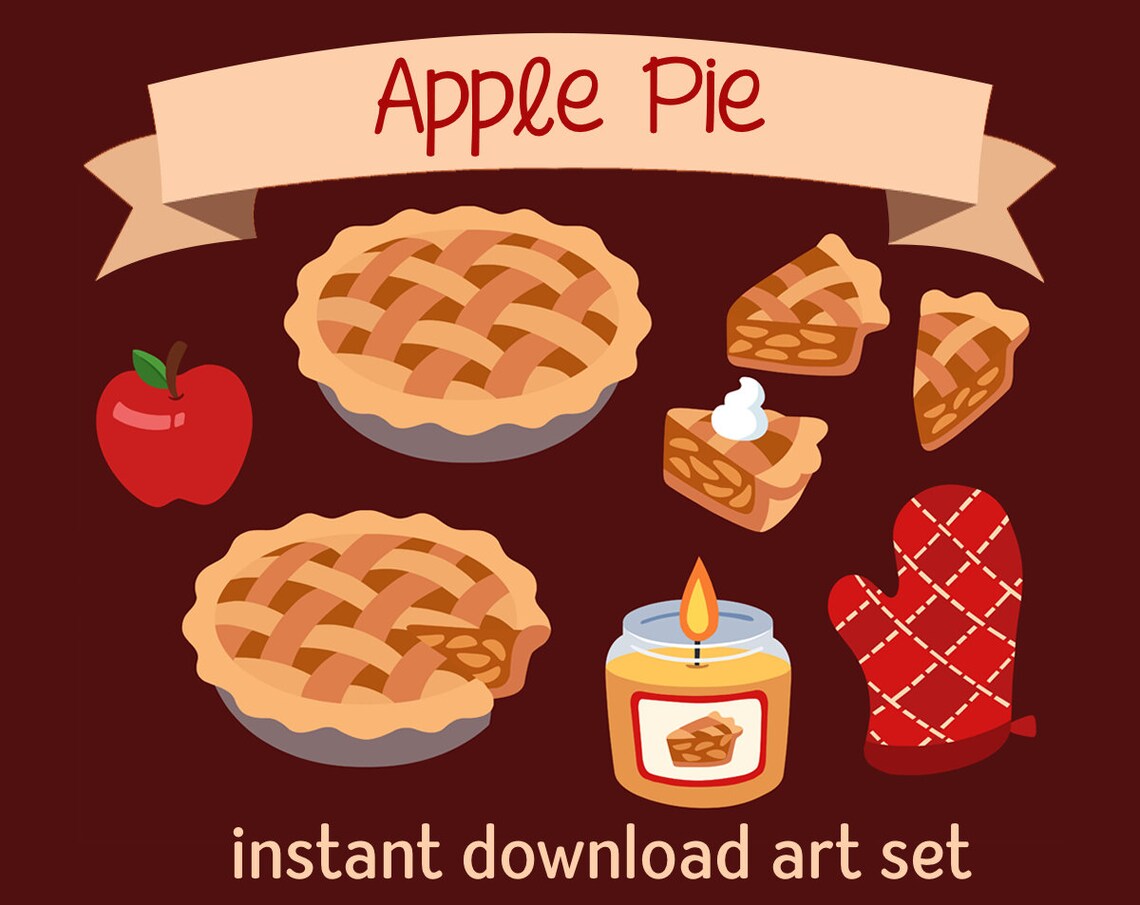 Apple Pie Clip Art Set Instant Download Cute Cartoon - Etsy