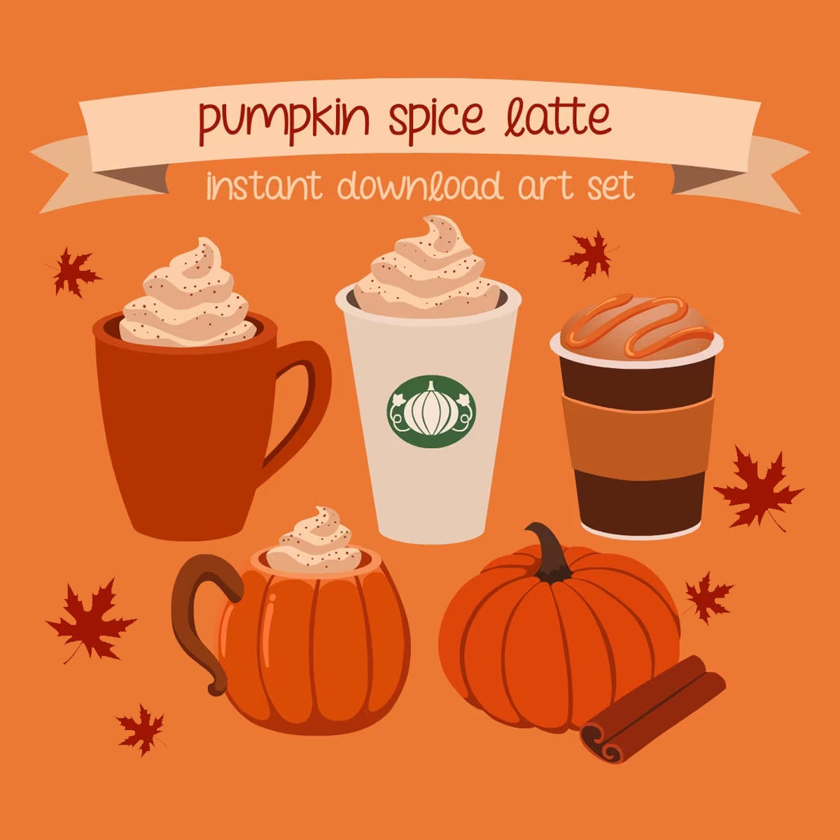 Pumpkin Spice Latte Clip Art Set - Instant Download - Cute Cartoon ...