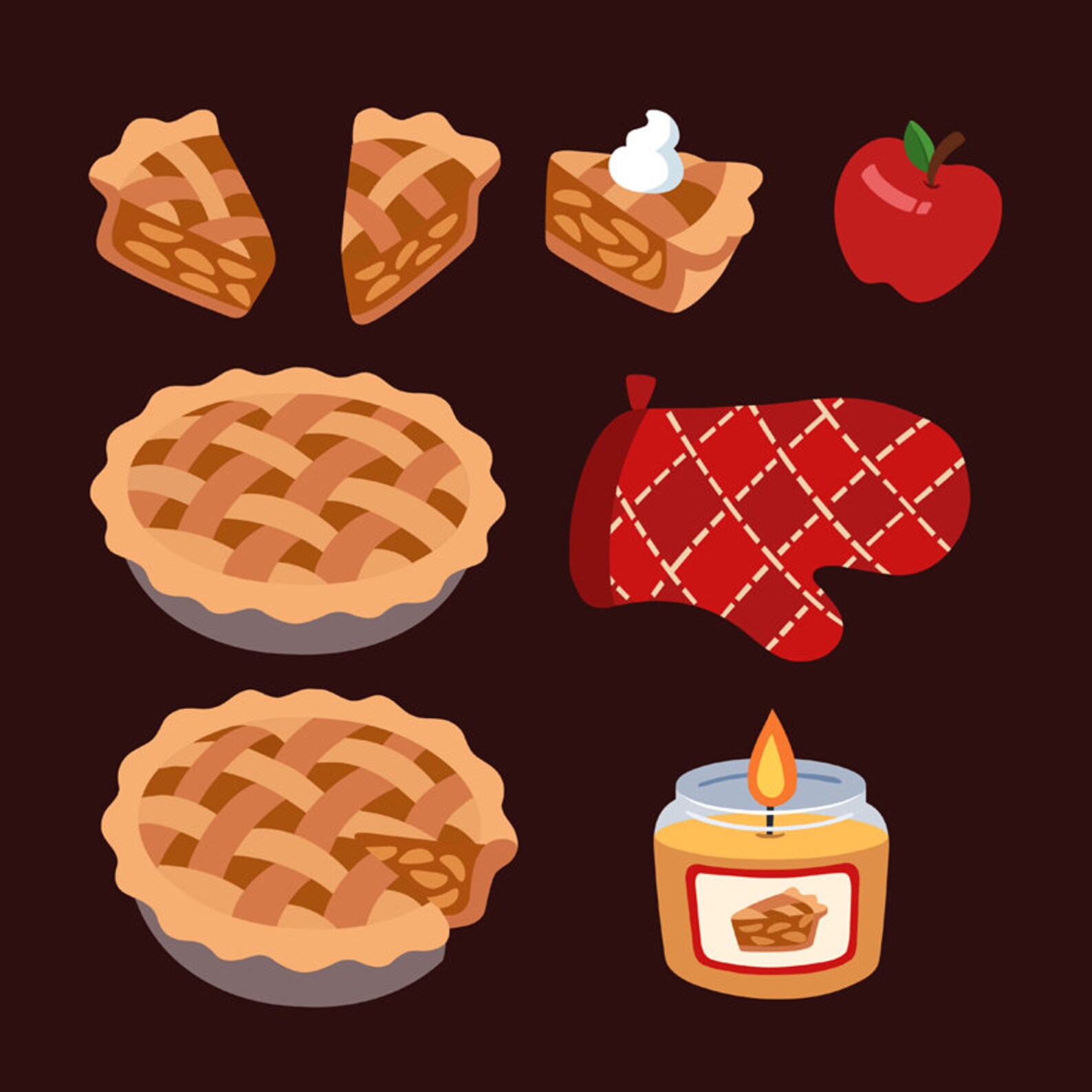 Apple Pie Clip Art Set - Instant Download - Cute Cartoon Graphics for ...