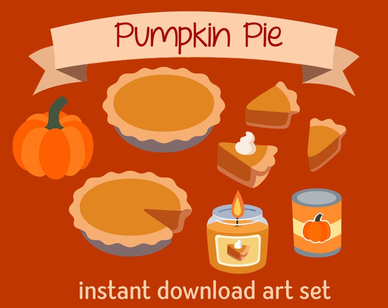 Pumpkin Pie Clip Art Set Instant Download Cute Cartoon | Etsy