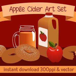 Apple Cider and Donuts Art Set Clip Art Instant Download | Etsy