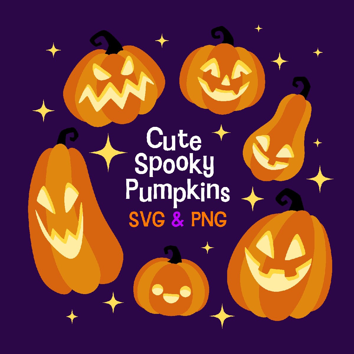 Cute Pumpkin Jack O Lantern Clipart Art Set PNG and SVG for - Etsy