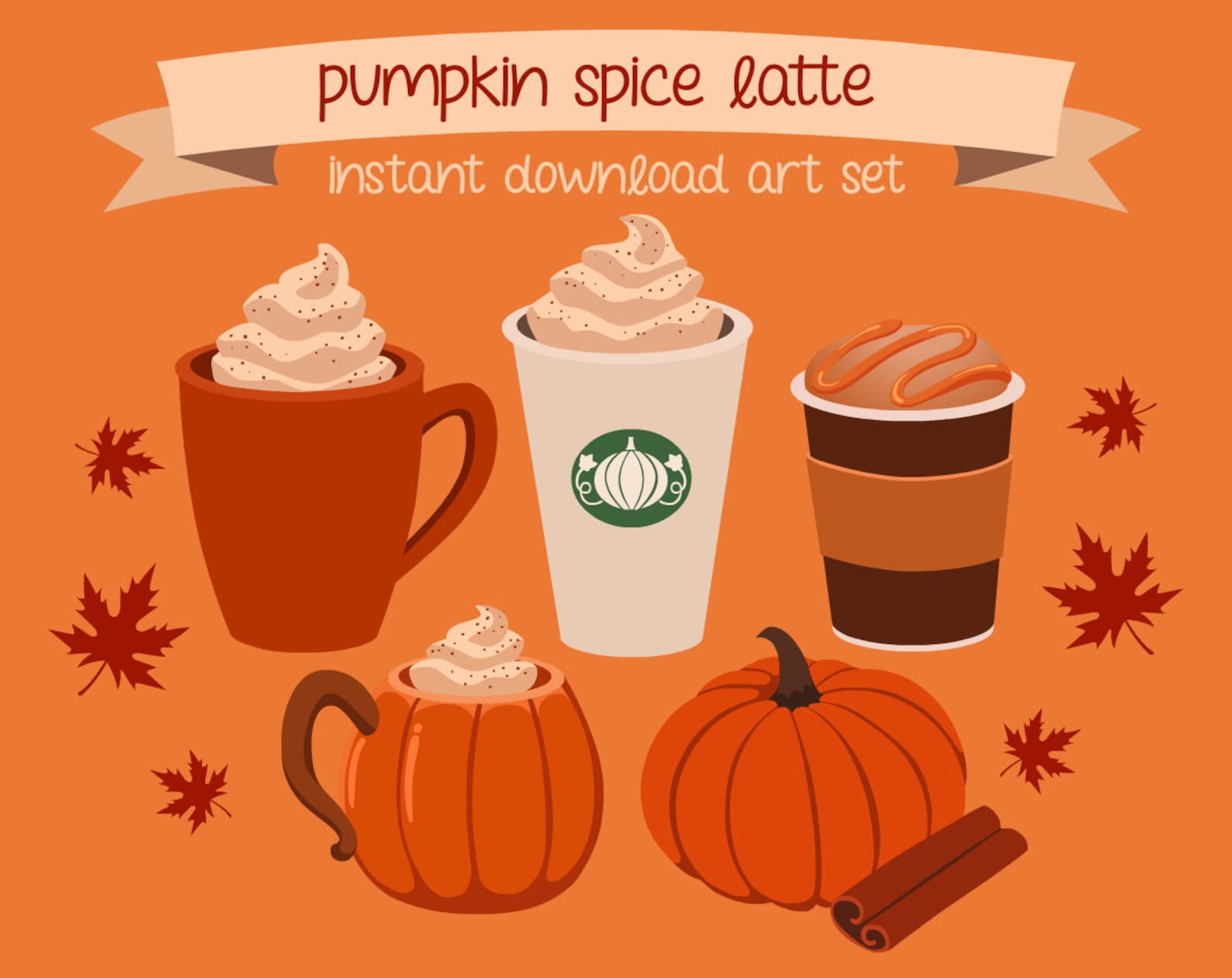 Pumpkin Spice Latte Clip Art Set Instant Download Cute | Etsy