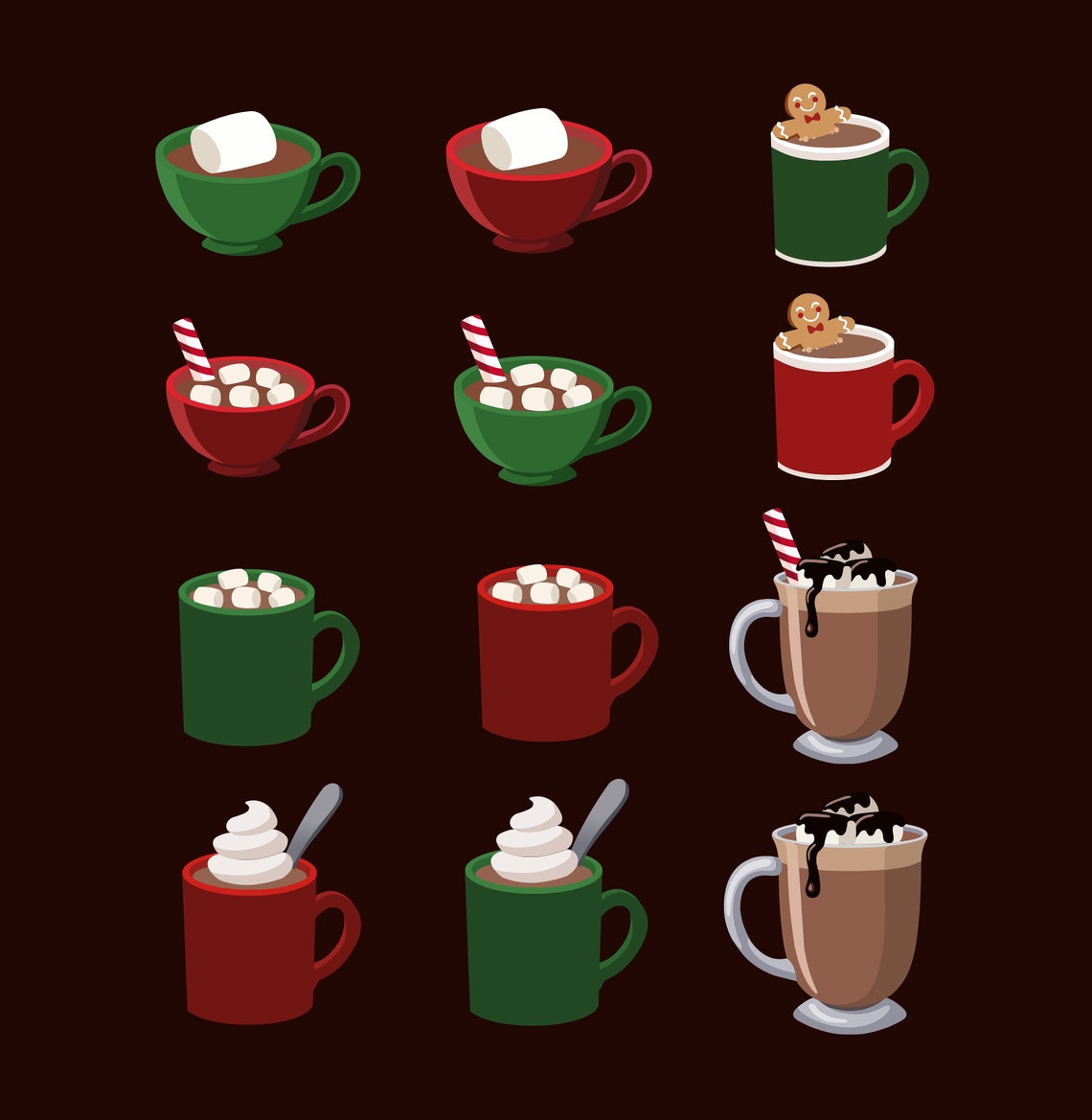 Hot Cocoa Hot Chocolate 12 Image Art Set - Clip Art Instant Download ...