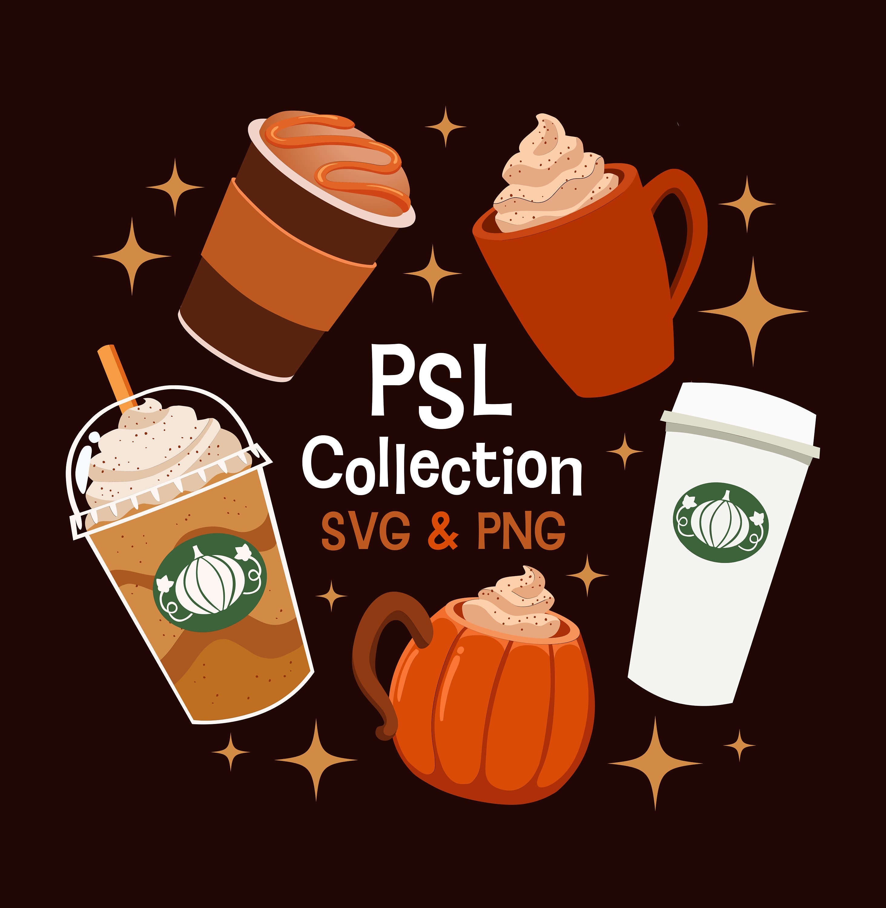 PSL Pumpkin Spice Latte Clipart Pack - Iced Coffee Hot Coffee Pumpkin ...