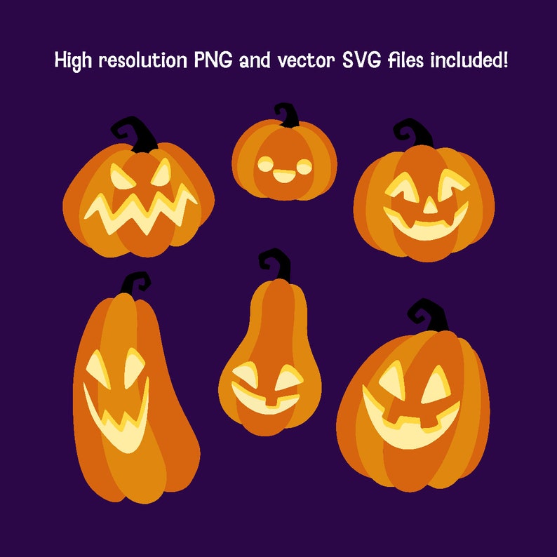 Cute Pumpkin Jack O Lantern Clipart Art Set - PNG and SVG for Personal ...