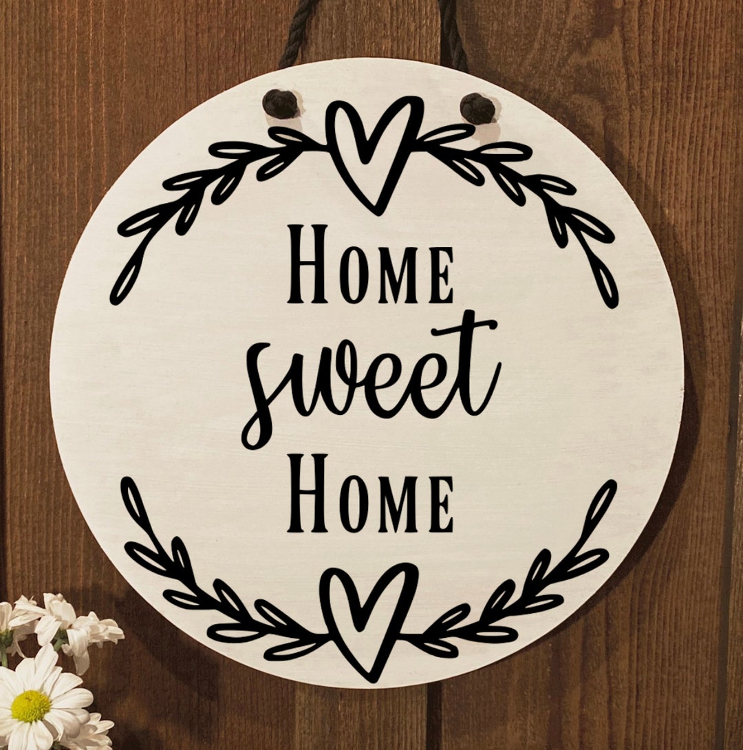 Home Sweet Home Sign, Whitewashed Sign, Round Sign, Home Wall Decor ...