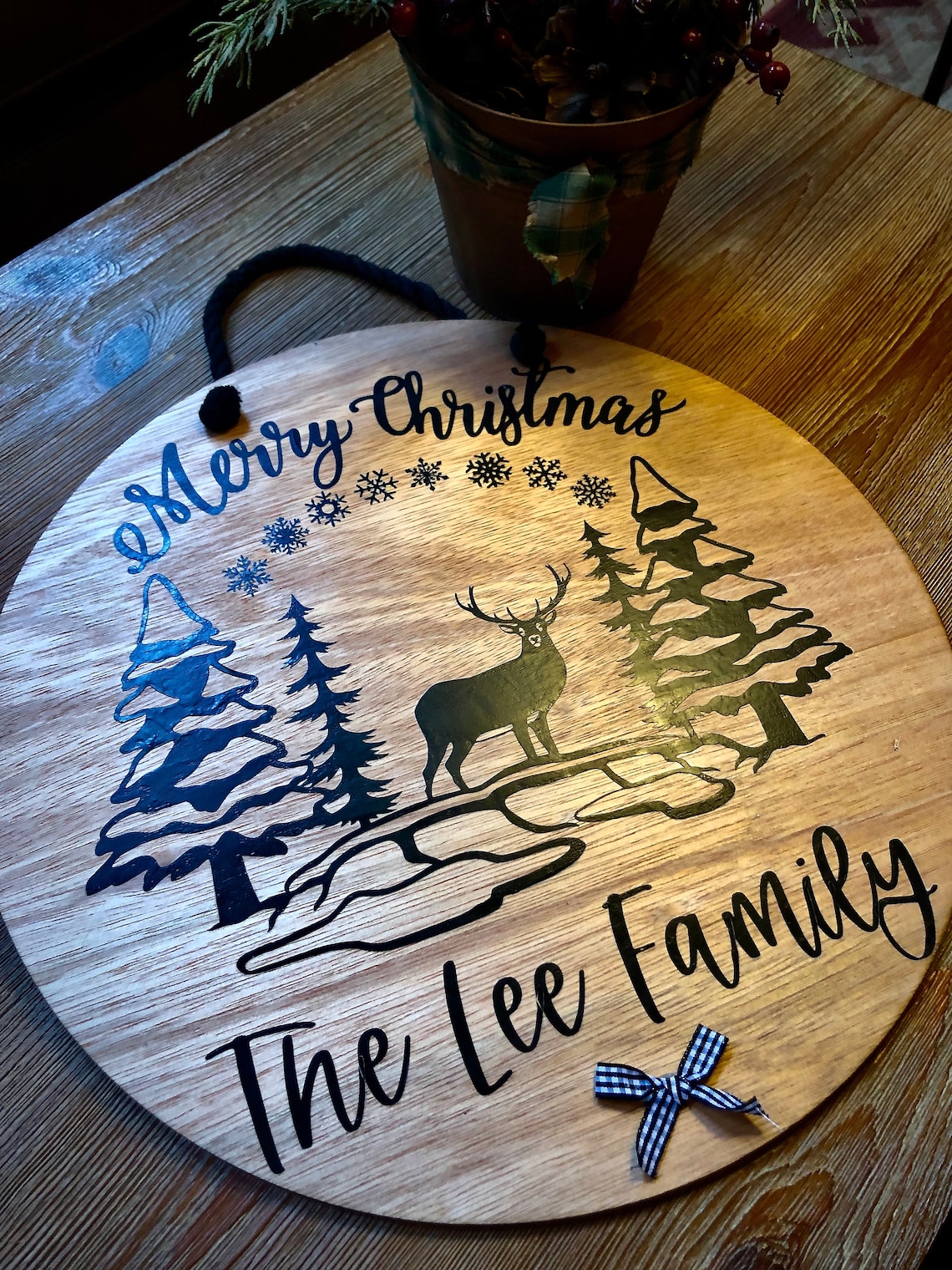 Merry Christmas Sign, Personalized Family Christmas, Deer Sign, Round ...