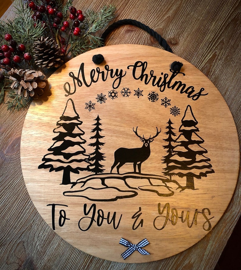 Deer Sign, Merry Christmas Sign, Round Christmas Sign, Custom Christmas ...