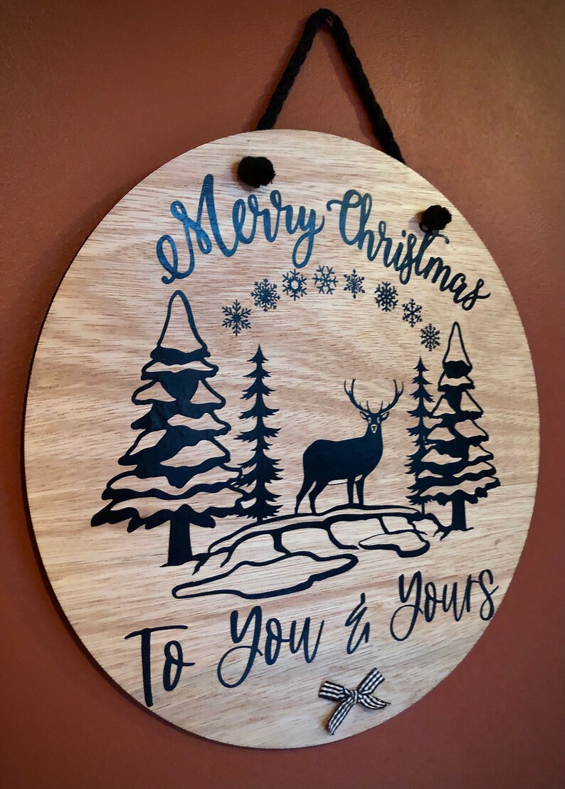 Deer Sign, Merry Christmas Sign, Round Christmas Sign, Custom Christmas ...
