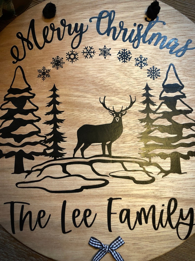 Merry Christmas Sign, Personalized Family Christmas, Deer Sign, Round ...