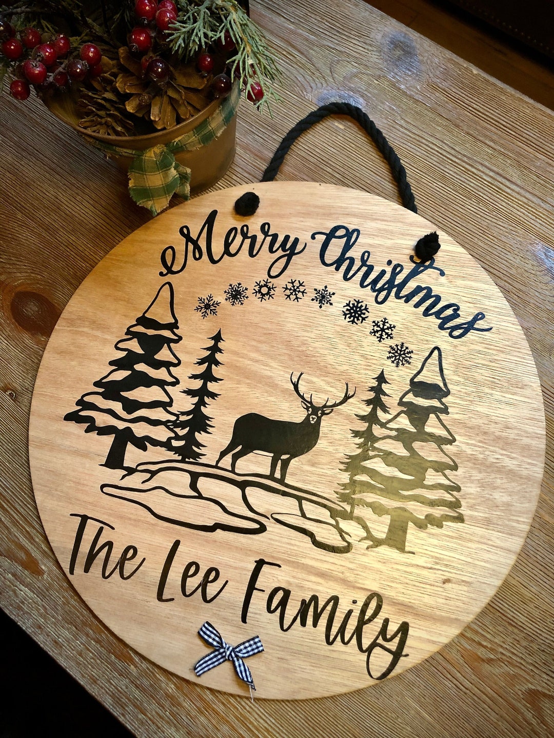 Merry Christmas Sign, Personalized Family Christmas, Deer Sign, Round ...