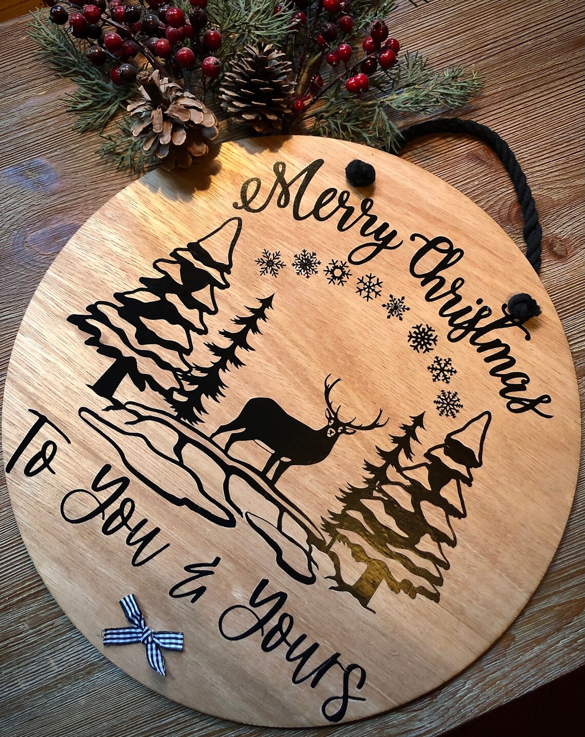Deer Sign, Merry Christmas Sign, Round Christmas Sign, Custom Christmas ...