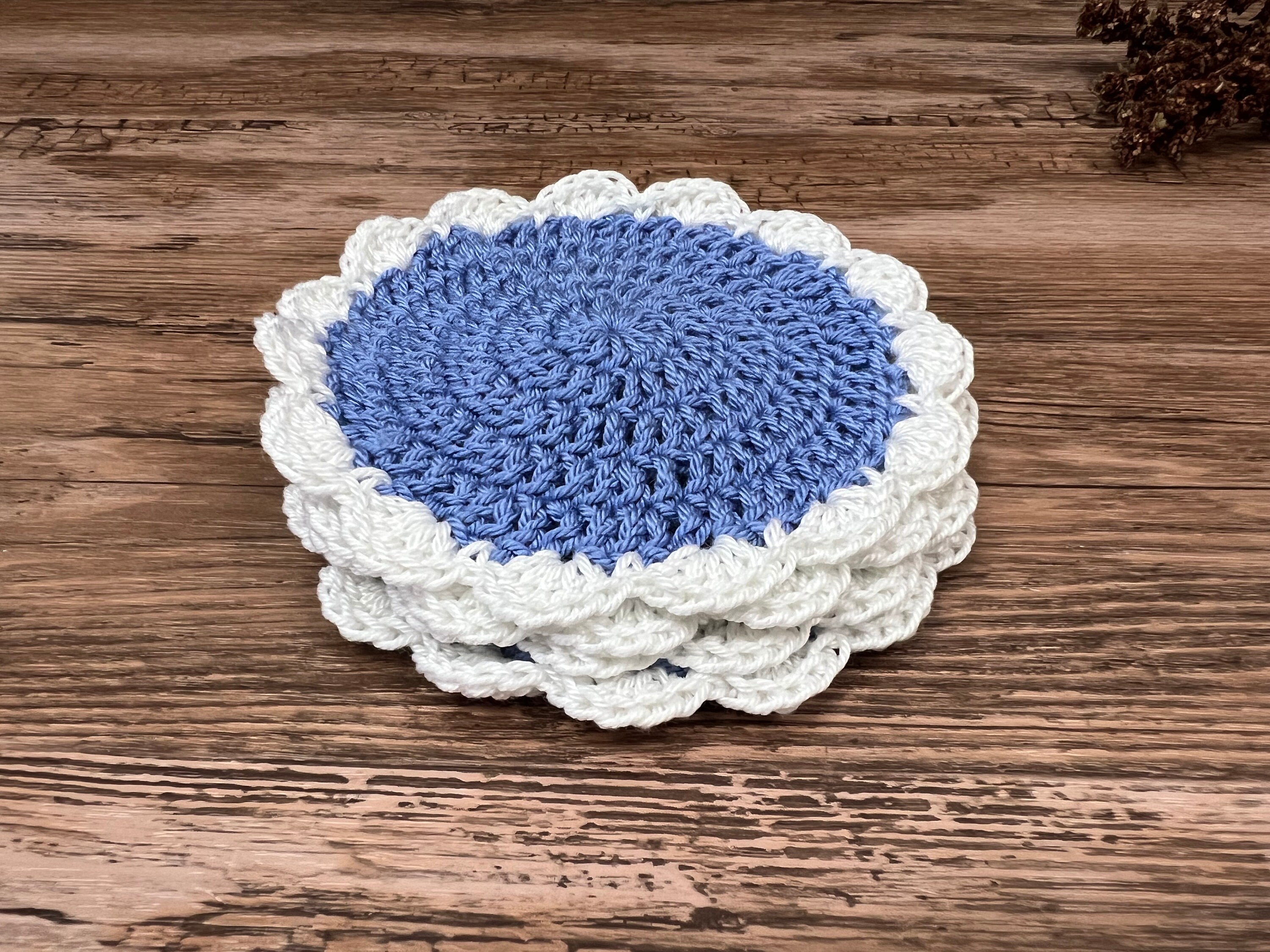 Crocheted Flower Coaster in Blue and White - Cottagecore - Etsy