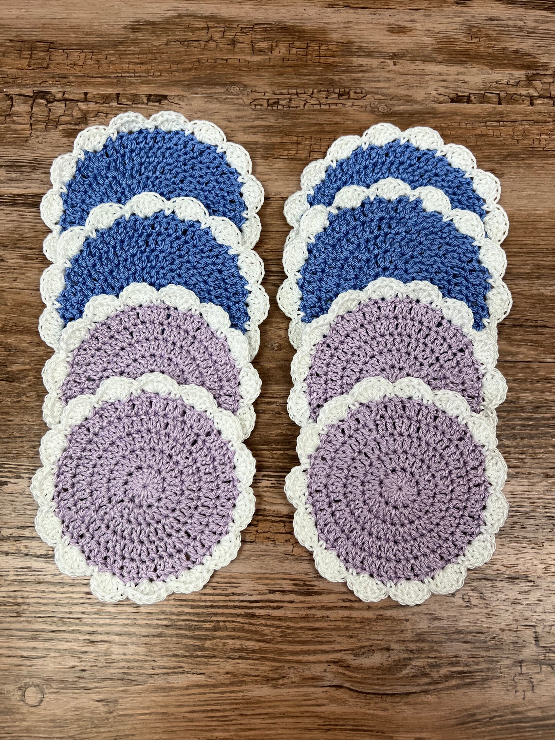 Crocheted Flower Coaster in Blue and White - Cottagecore - Etsy