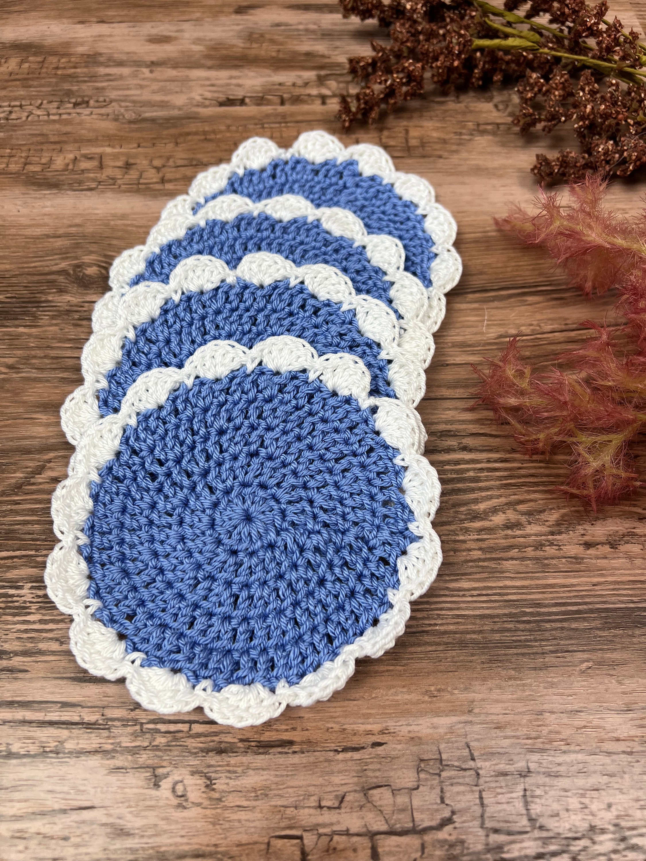 Crocheted Flower Coaster in Blue and White - Cottagecore - Etsy