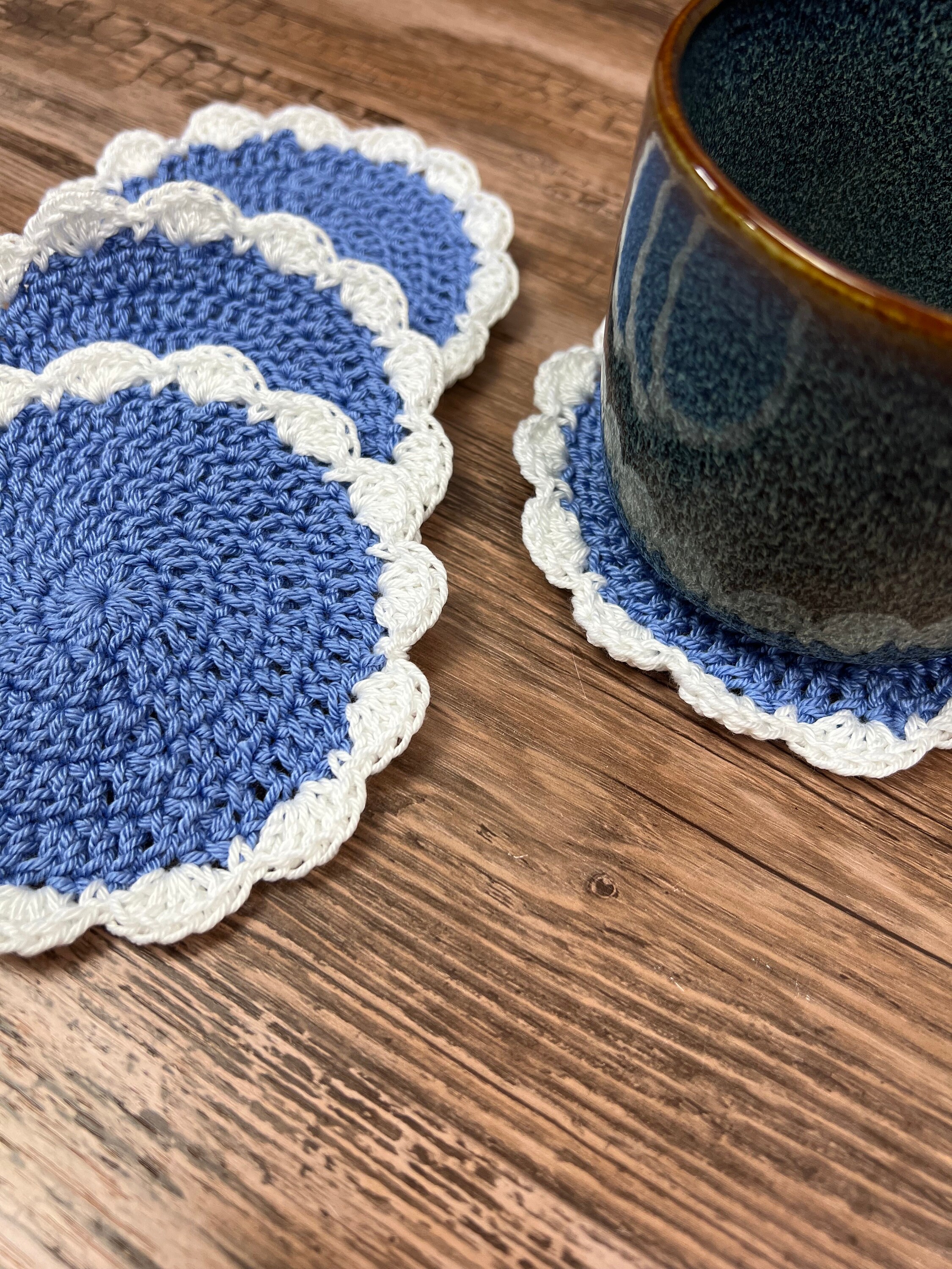 Crocheted Flower Coaster in Blue and White - Cottagecore - Etsy