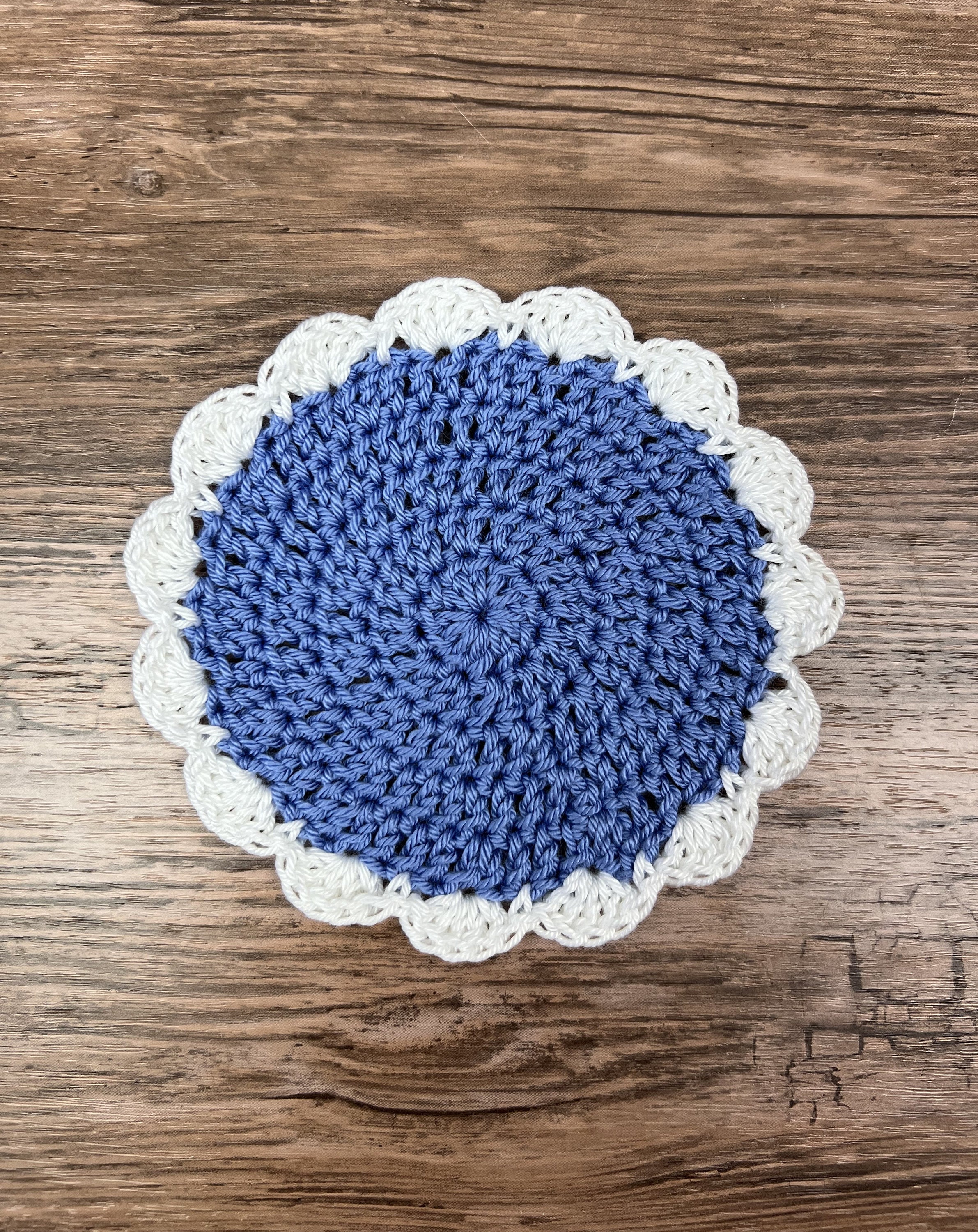 Crocheted Flower Coaster in Blue and White - Cottagecore - Etsy