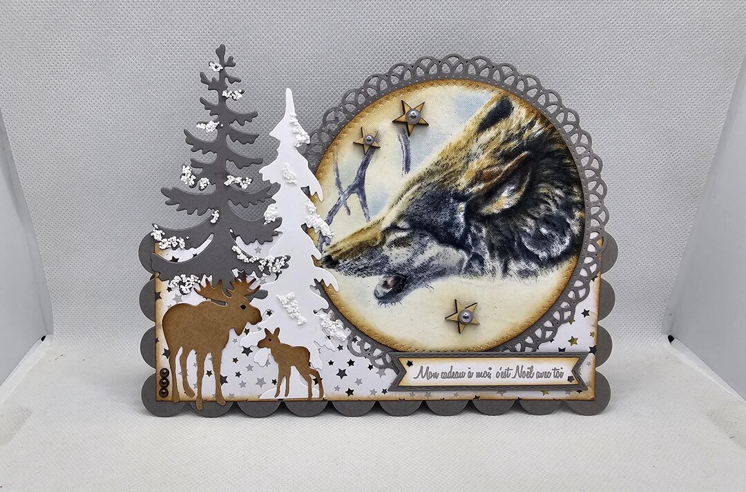 Christmas Card With a Wolf, Wolf Christmas Card, Wolf Card, Woman ...