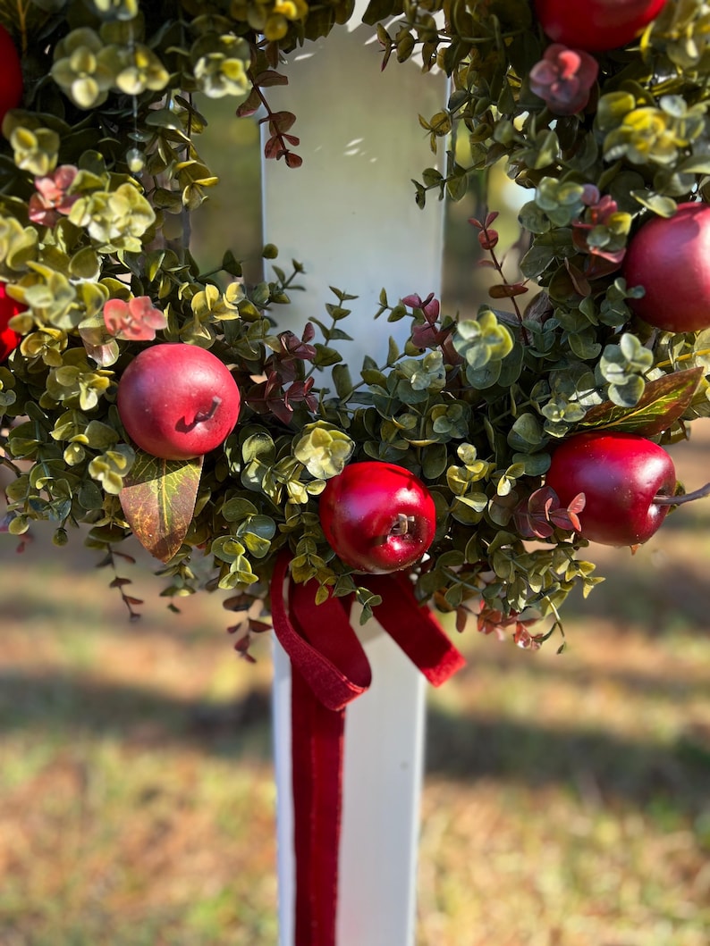 Fall Burgundy Atificial Apple Wreath With Eucalyptus & Red Apples ...