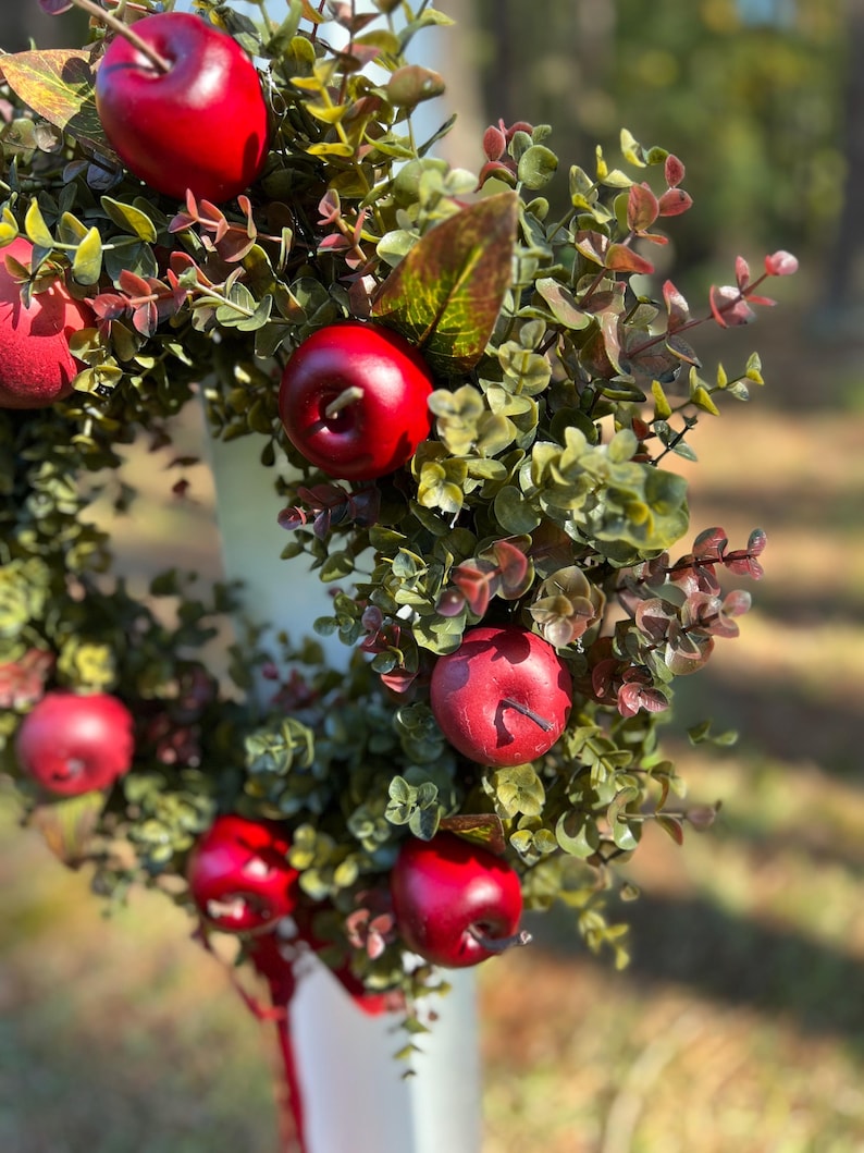 Fall Harvest Eucalyotus Red Apple Wreath for Front Door, Autumn Wreath ...