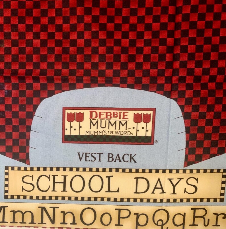 Vintage Debbie Mumm School Days Adult Vest Fabric Panel Sizes S, M, L ...