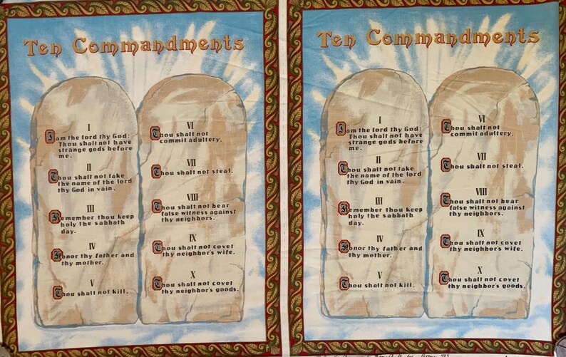 Vintage the Ten Commandments Fabric Panels! Two Panels With Each Order ...