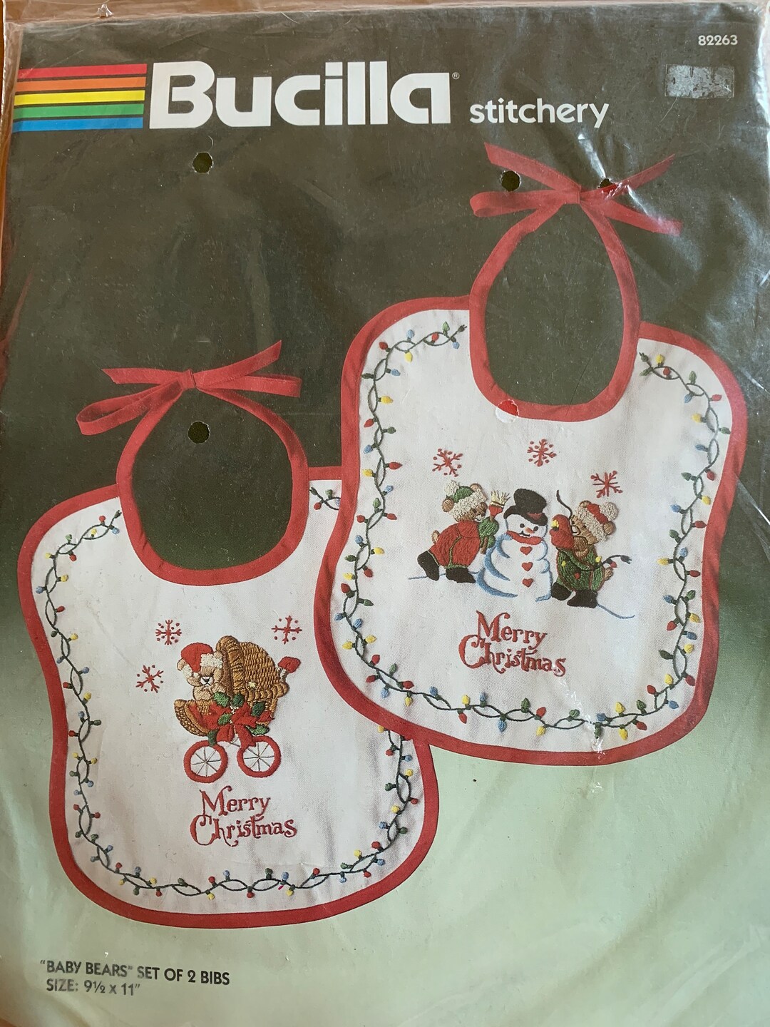 Vintage Baby Bear Bibs by Bucilla Stitchery Kit 82263! New in Package ...