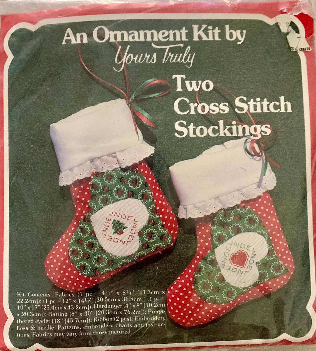 Vintage 1981 Two Cross Stitch Stockings Kit by Yours Truly! Kit #2859 ...