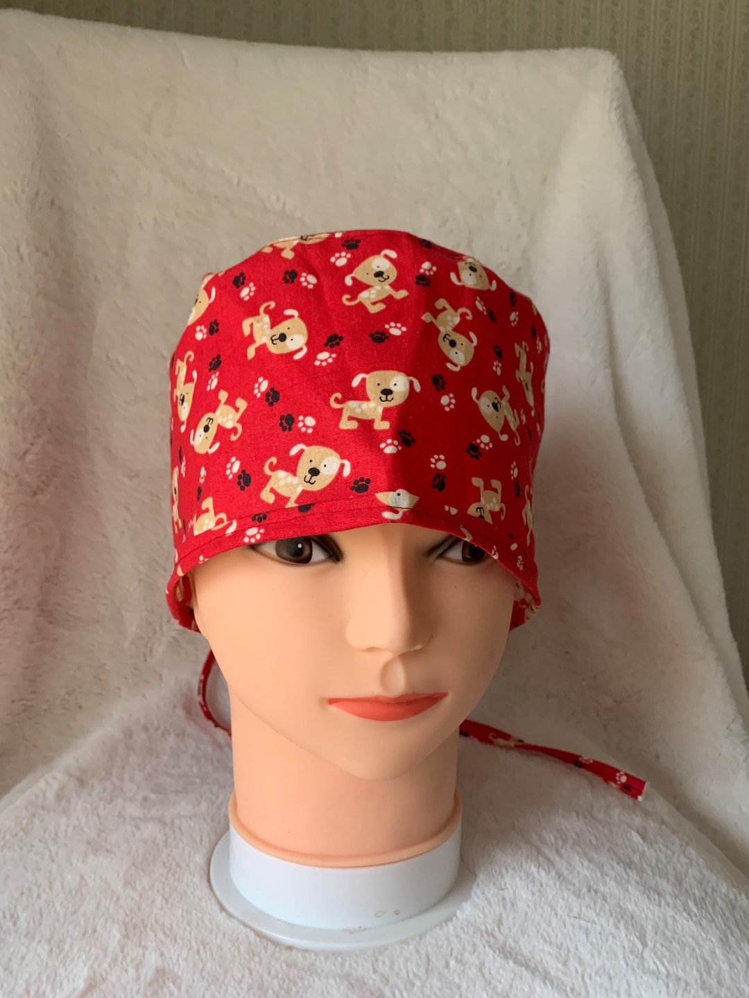 Tan Dogs on Red Scrub Cap! Unisex! Pups! - Etsy
