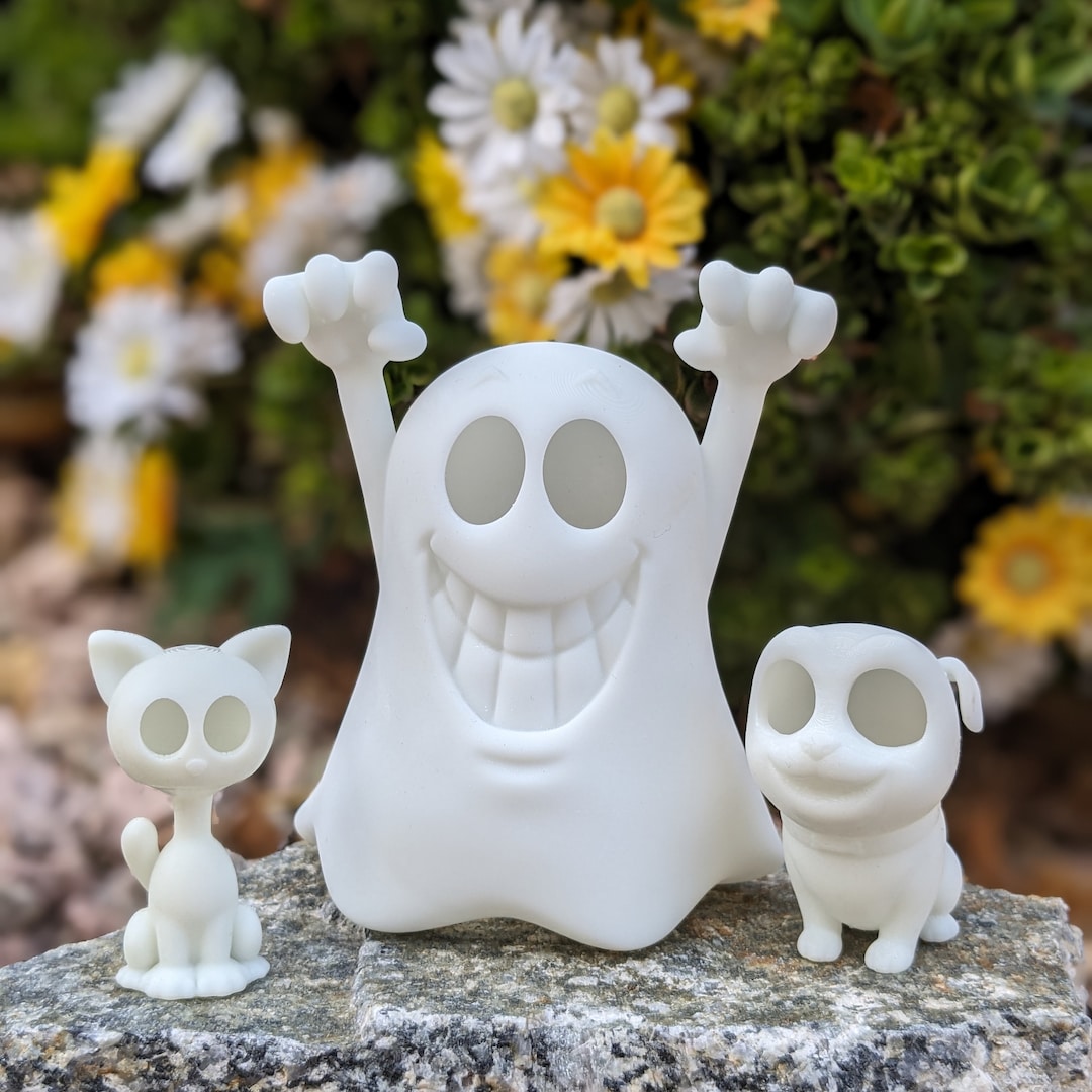 Cute Halloween Smiling Ghost And/or Friendly Pets, Ghost Cat, Ghost Dog ...