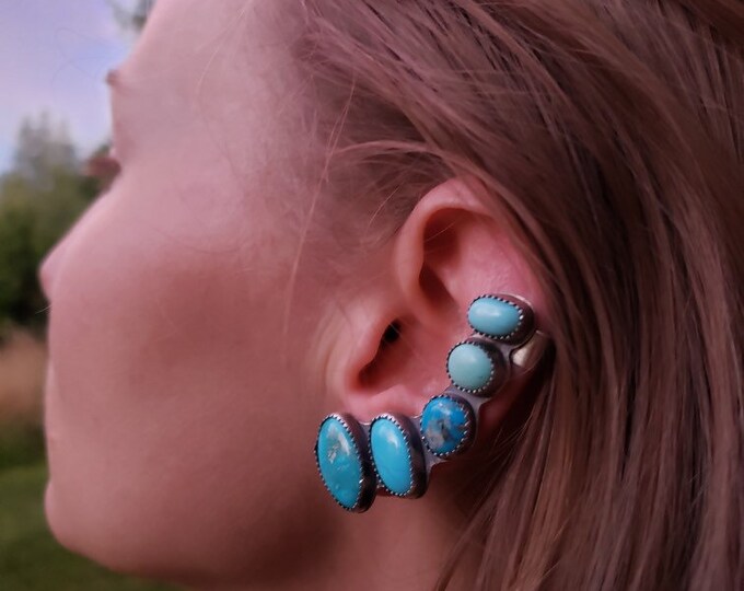 Handmade Turquoise and Sterling Silver Ear Climber - Ear Cuff Earring ...