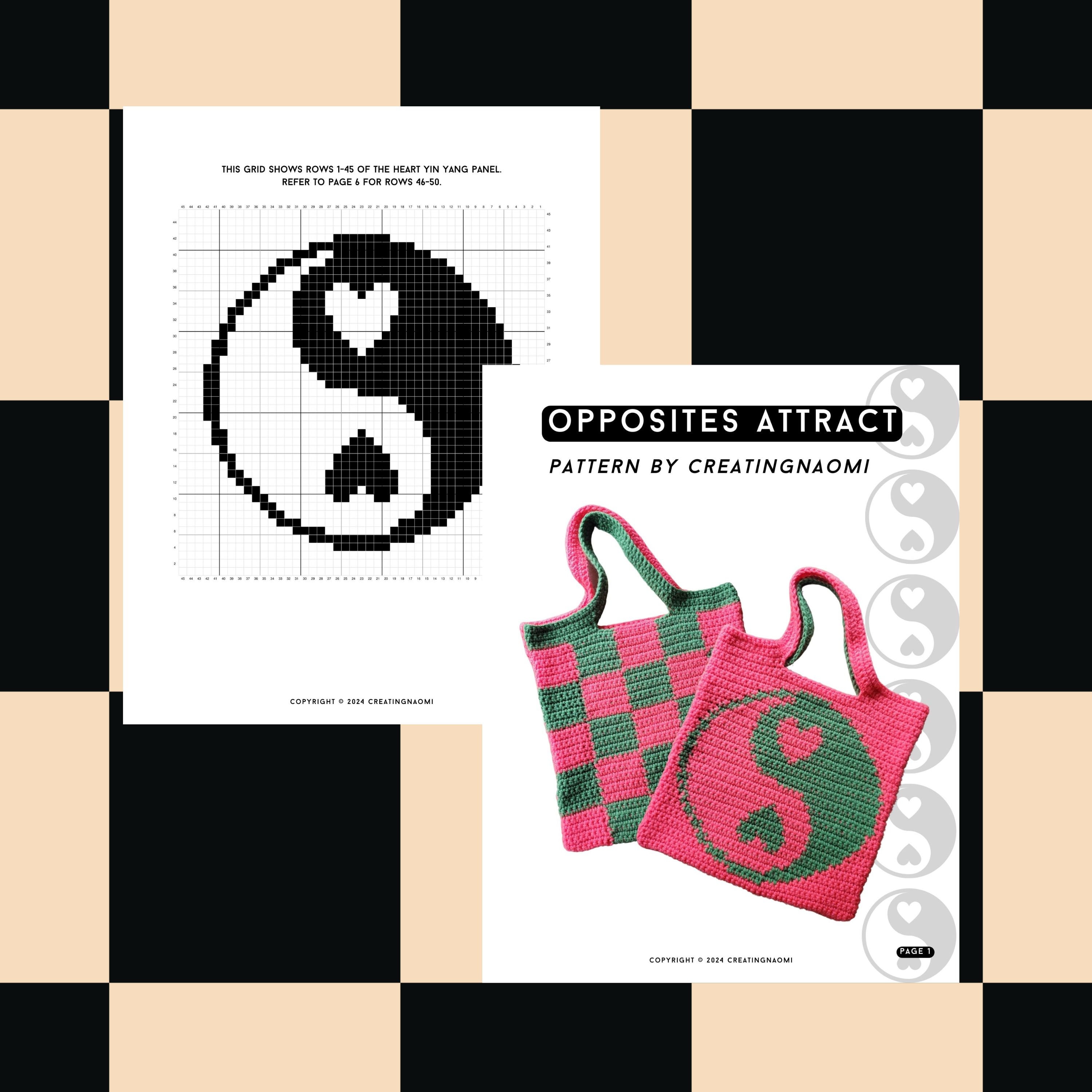 Opposites Attract Heart Yin Yang Checkered Crochet Tote Bag Pattern 45 ...