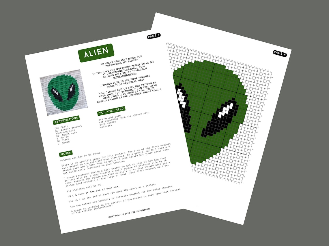 Alien Tapestry Crochet Pattern 40 X 40 Graph - Etsy