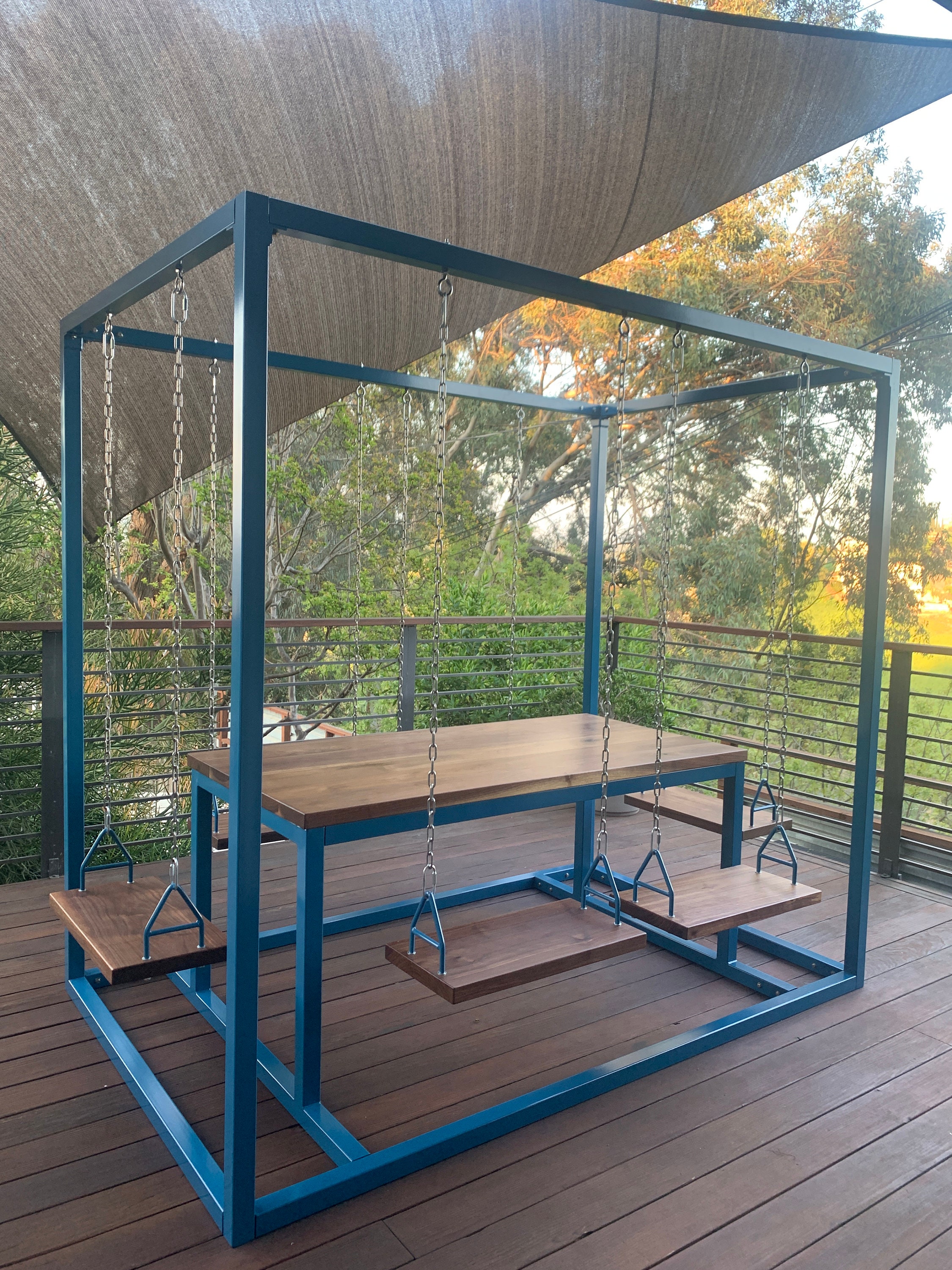 Blue 6-seater Swingtable With Walnut Wood - Etsy