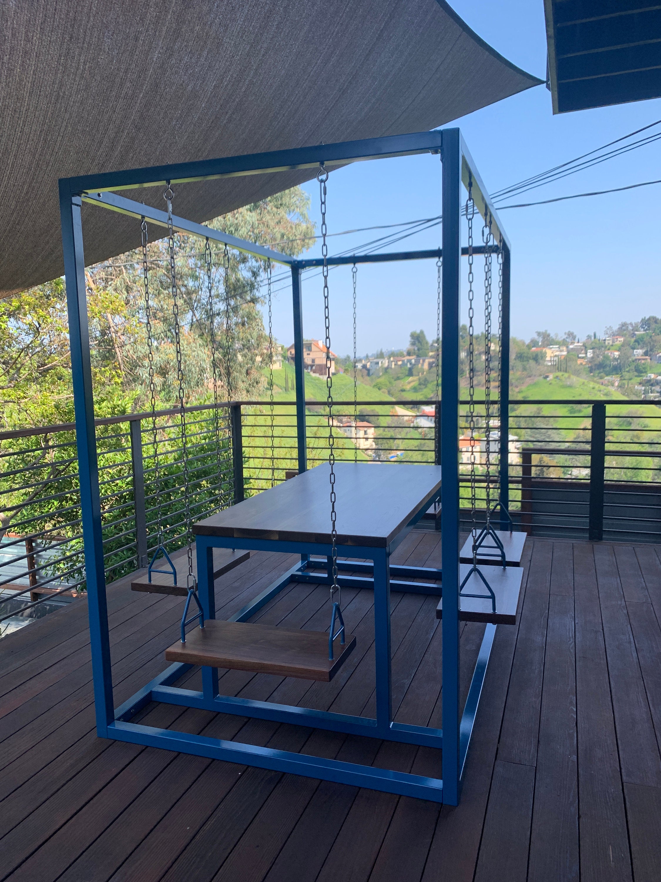 Blue 6-seater Swingtable With Walnut Wood - Etsy