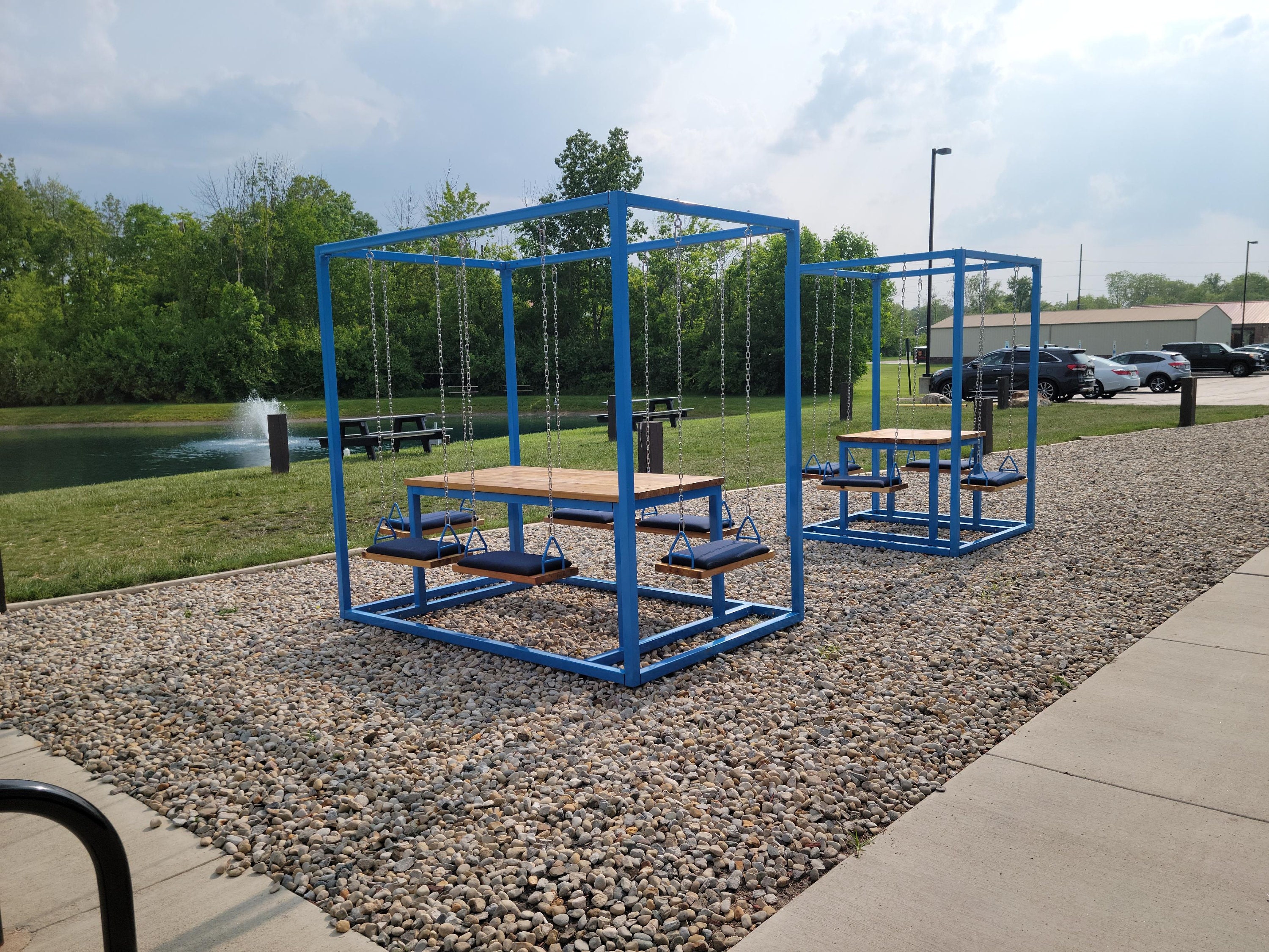 Blue 4-seater Swingtable With Cedar Wood & Outdoor Seat Cushions - Etsy