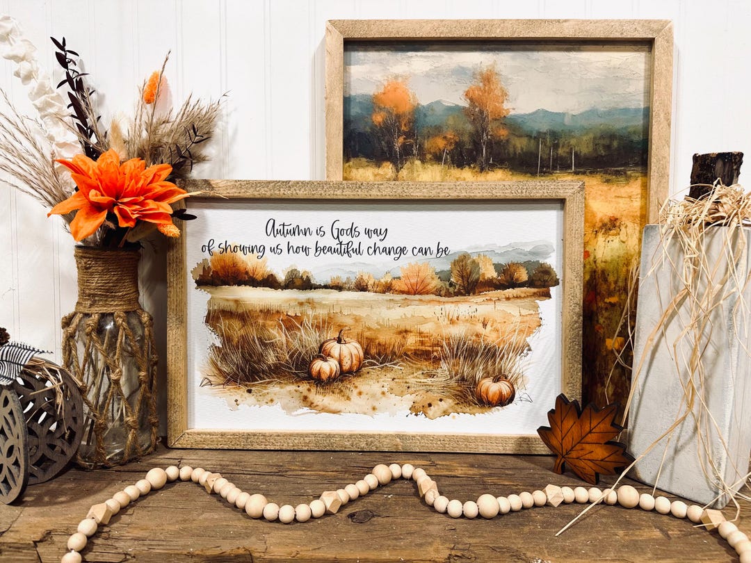 Autumn Inspirational Fall Wall Plaque Change is Beautiful Wood Framed ...