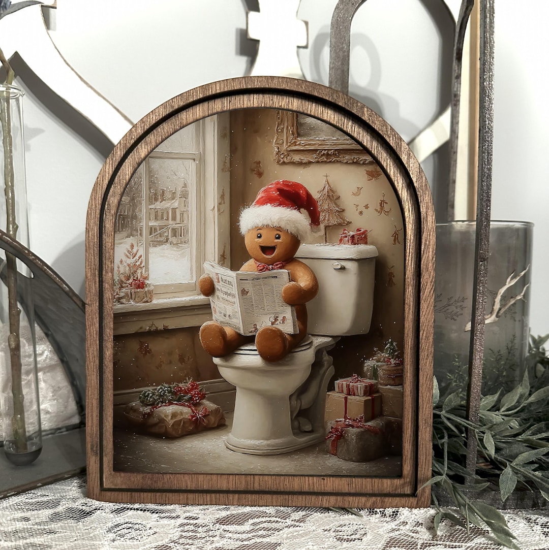 Funny Christmas Bathroom Shelf Wood Framed Mini Sign | Festive Canvas ...