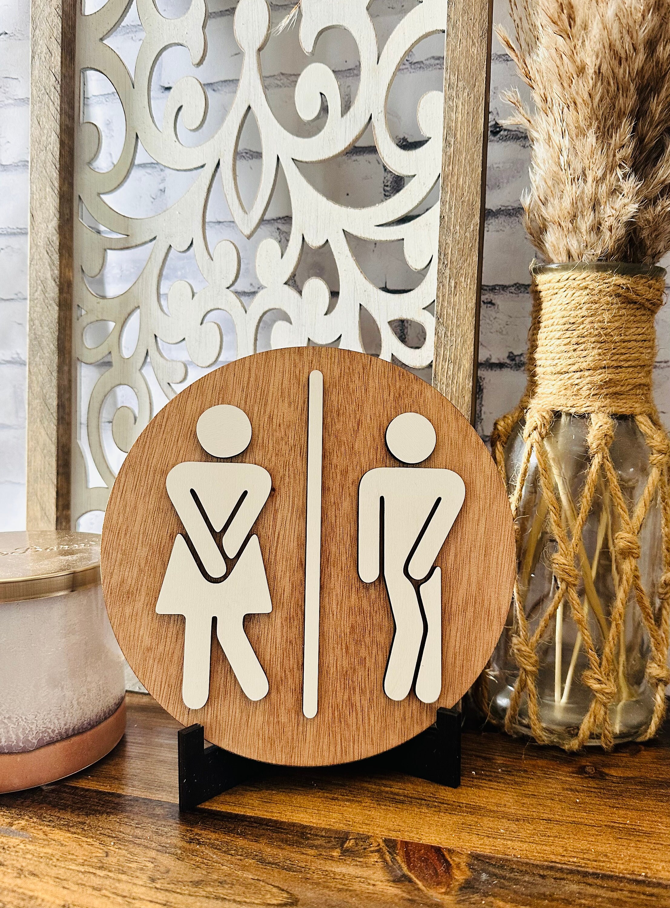 Bathroom People Round Shelf Sign Round Tiered Tray Bathroom Decor Cute ...