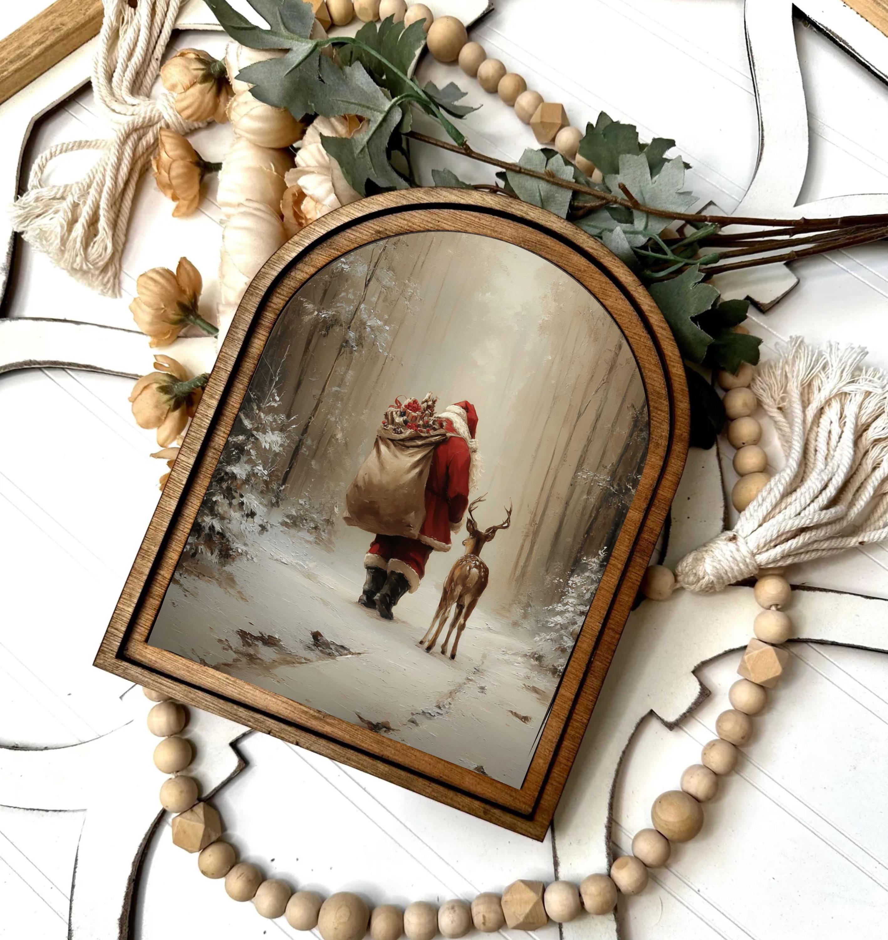 Santa and Reindeer Table Top Wood Framed Arch Sign, Farmhouse Holiday ...