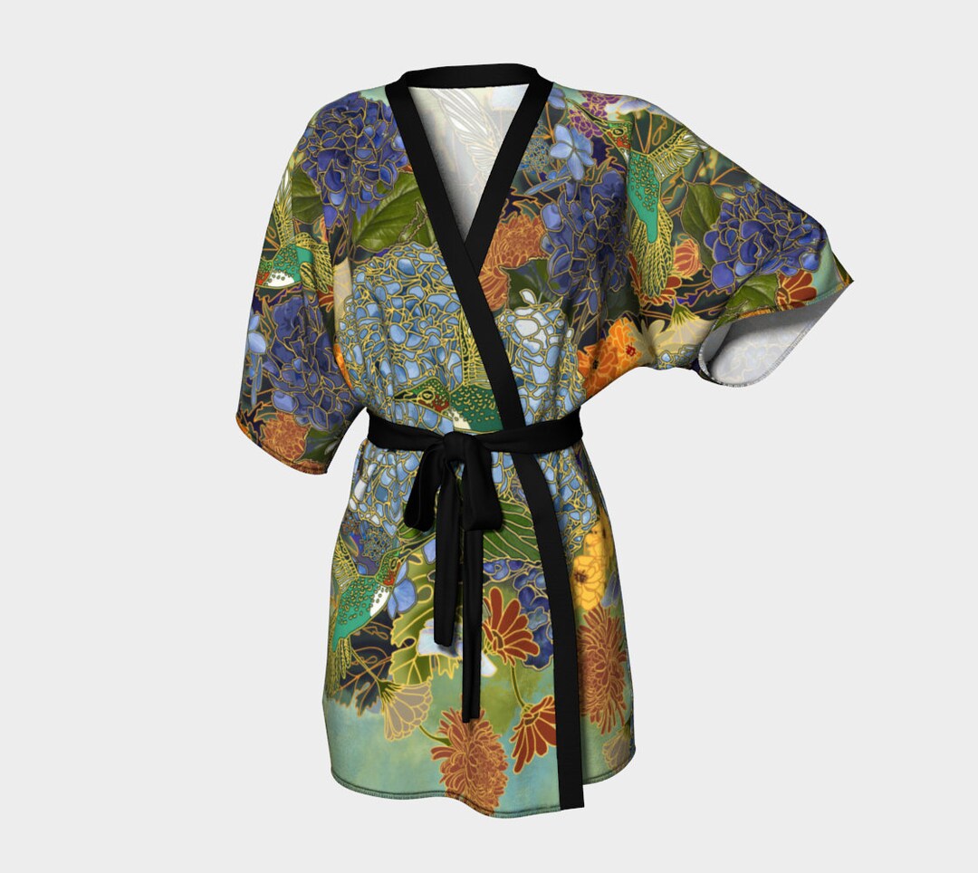 Kimono Robe - Hydrangeas and Hummingbirds - Spring - Bridesmaid Robes ...