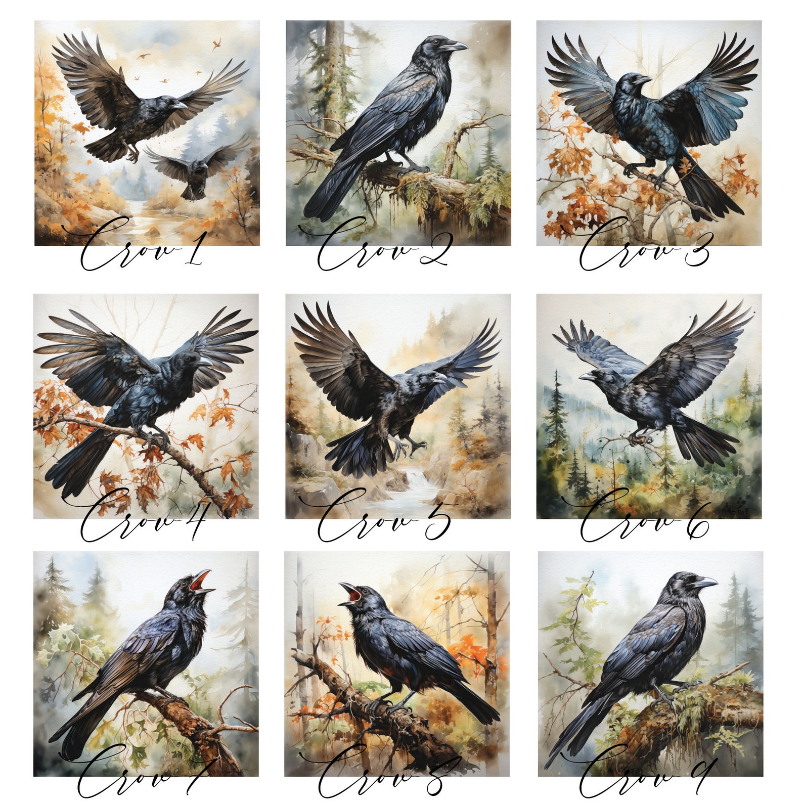Crow, Watercolor Art Prints - Canvas Print, Wall Art, Painting, Bird ...