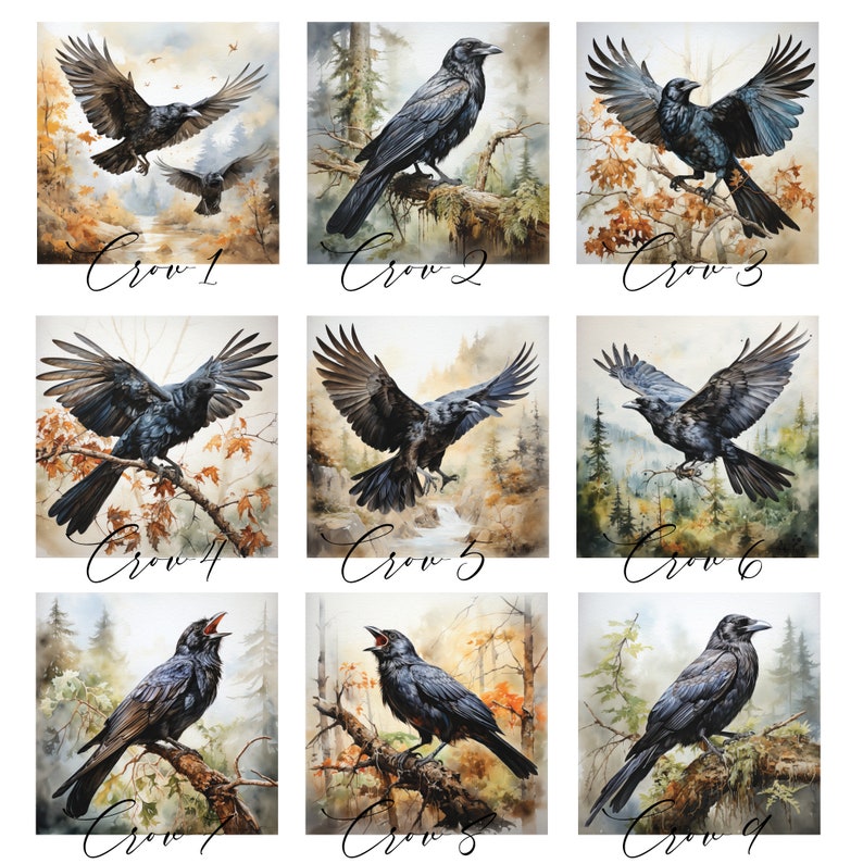 Crow, Watercolor Art Prints - Canvas Print, Wall Art, Painting, Bird ...