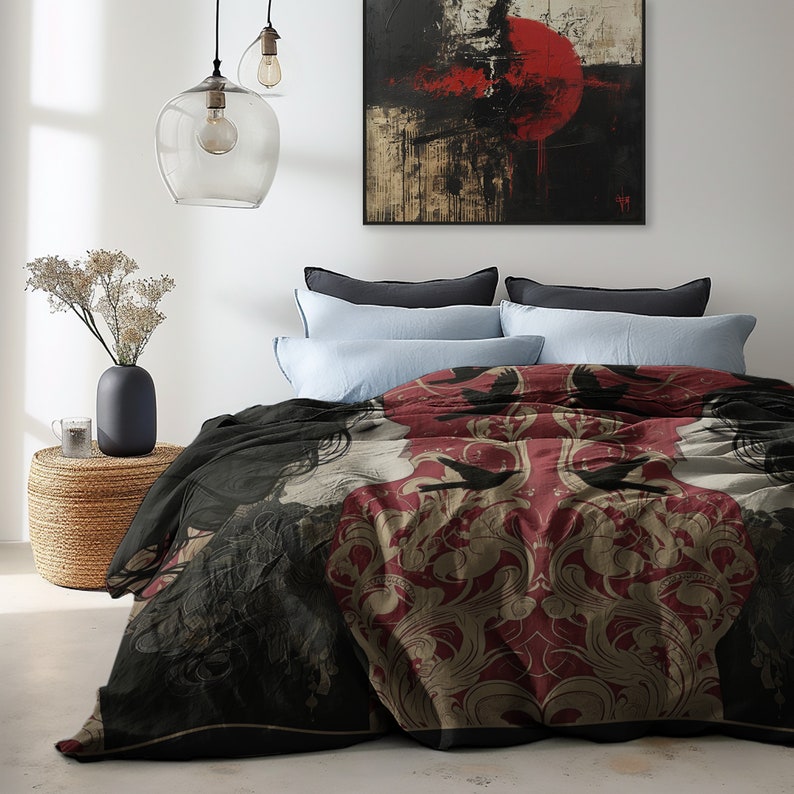 Art Deco Duvet Cover Dark Red Queen Mab Tarot Inspired Moody Interior ...